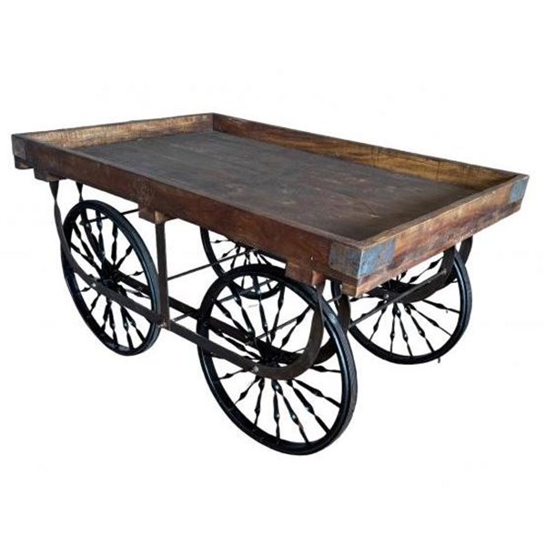 Reclaimed Wood and Big Wheel Cart Display Table