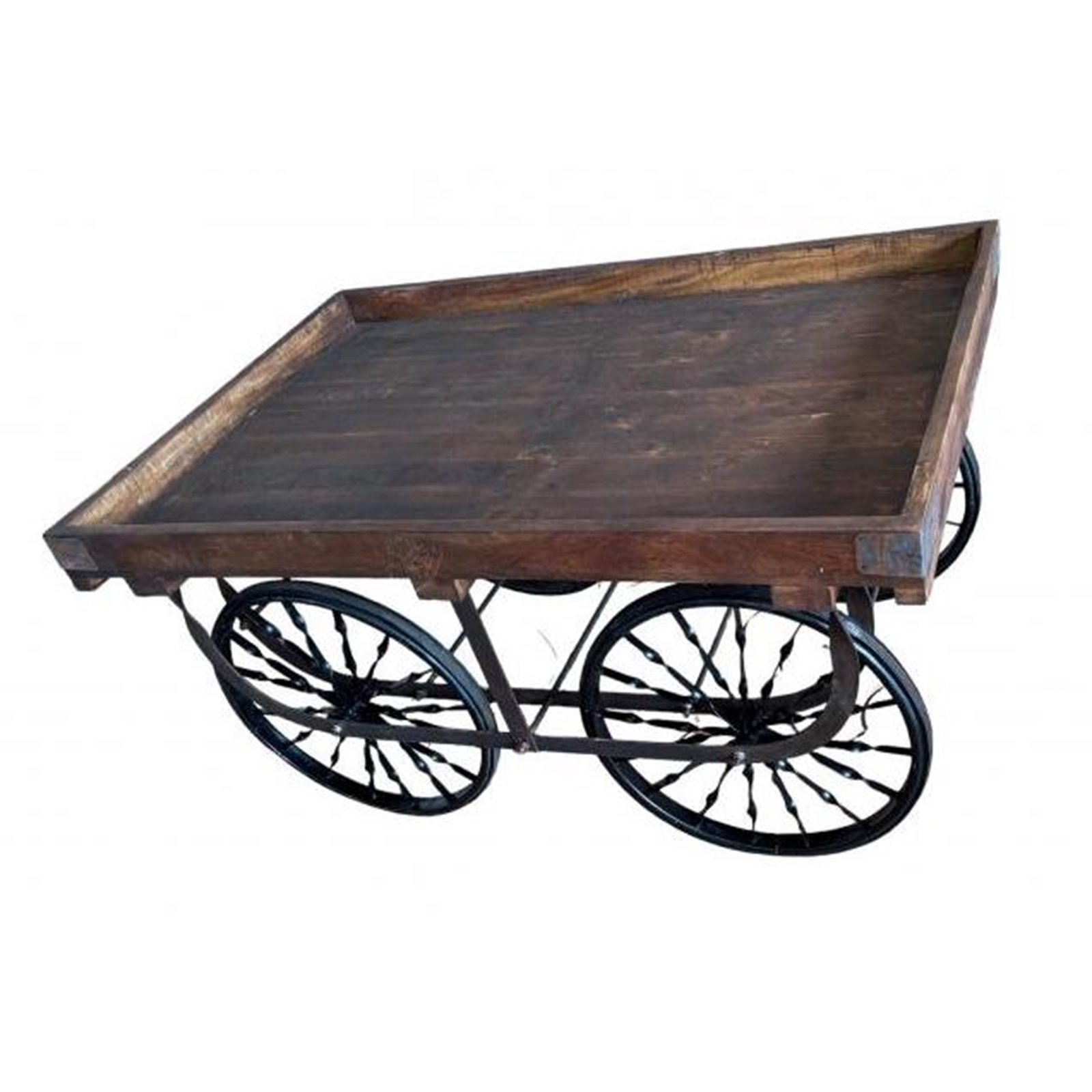 Reclaimed Wood and Big Wheel Cart Display Table